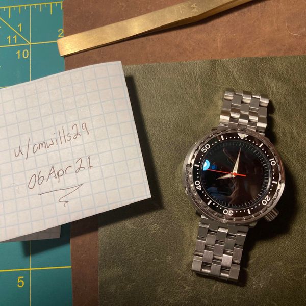 [WTS] Custom Tuna with Blackout Dial and Dauphine hands, red accent ...