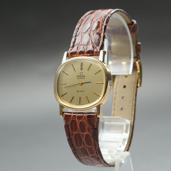 [NEAR MINT] Vintage OMEGA De Ville Cal.1353 Push Crown Gold Dial Qz ...