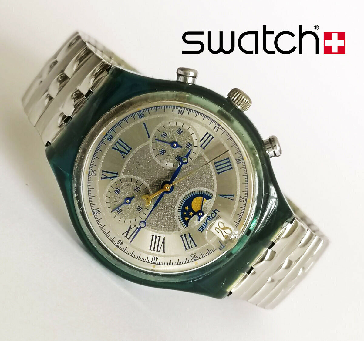 Vintage 1995 collectible Swatch Chrono moon date SCN402 1995 unisex ...