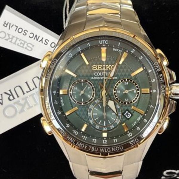 SEIKO Solar RADIO SYNC COUTURA Green Dial Chronograph Men's Watch ...