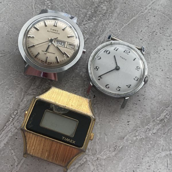 3 Vintage TIMEX Watch Faces Untested Not Working Inc Automatic & LCD ...