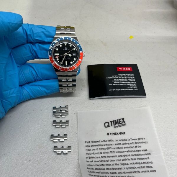 Timex Men's Watch Q Timex GMT Vintage Style Pepsi Bezel TW2V38000 USED ...