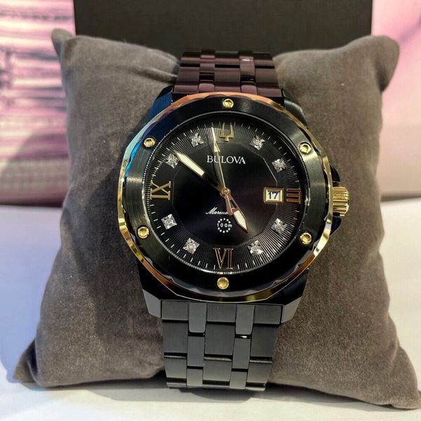 Bulova Marine Star Men's Quartz Watch Black Diamond Accents Dial Date ...