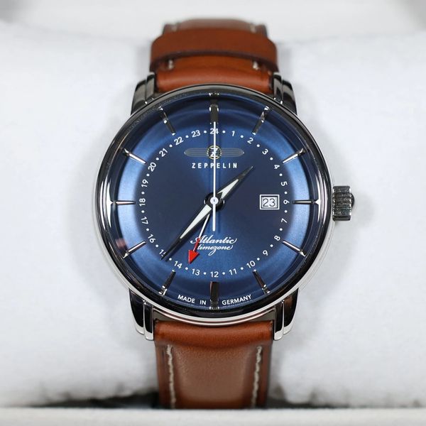 Zeppelin Men's Blue Dial GMT Atlantic Brown Leather Strap Watch 8442-3 ...