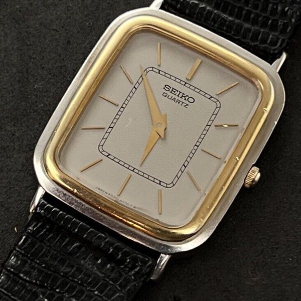 Vintage 1981 SEIKO Tank Menâ s 36mm Quartz Watch 8J Gold Case Gray Dial ...
