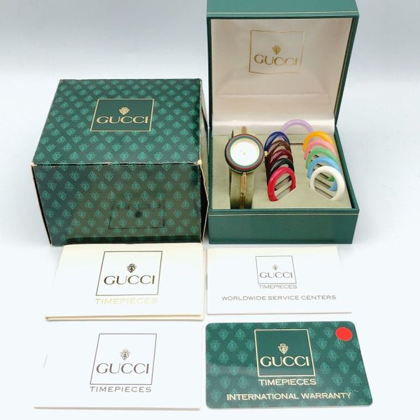Gucci Change Bezel 12 Colors Gold Dial Watch 6 inch [N MINT W/all ...