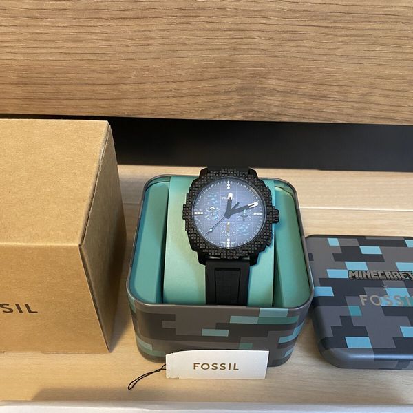 Minecraft x Fossil LE1205 Deep Slate Chronograph Watch 44mm Black In ...