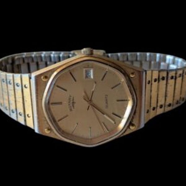 Vintage Rotary Quartz Mens Watch Gold Tone Date Window Octagonal Bezel ...
