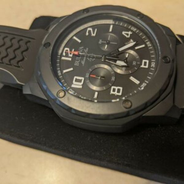 Bulova 98B223 Marine Star Black Dial SS Rubber Chrono Quartz Men's ...