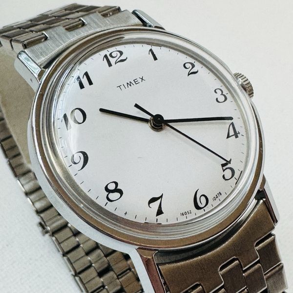 Vintage Timex Marlin Hand Wind Men's 1978 Silver Mechanical Watch White ...