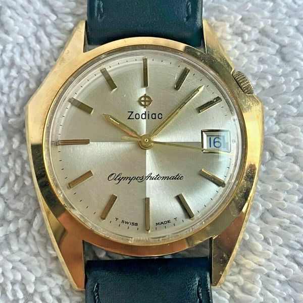 VINTAGE ZODIAC OLYMPOS GOLD & STEEL AUTOMATIC DATE SWISS MADE WATCH ...