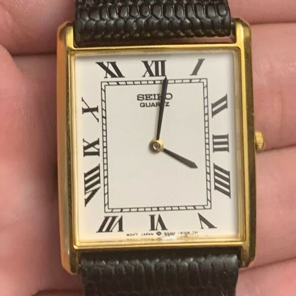 Seiko 5Y30-5060 Mens Quartz Full Size Tank Rectangle, White Dial - Gold Plated | WatchCharts ...