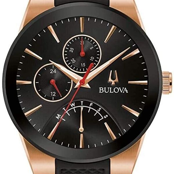 Bulova Men's Modern Quartz Day / Date Luminous Black Silicon Watch 41 ...