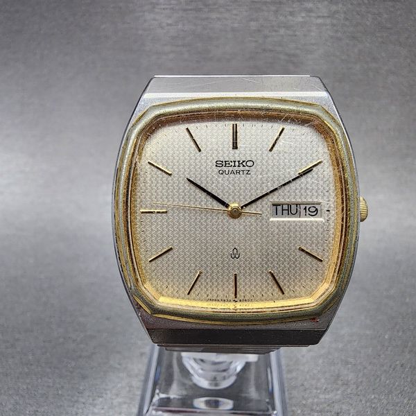 VTG Seiko Watch Men 33mm Silver Dial Two Tone Daydate Rectangle New ...