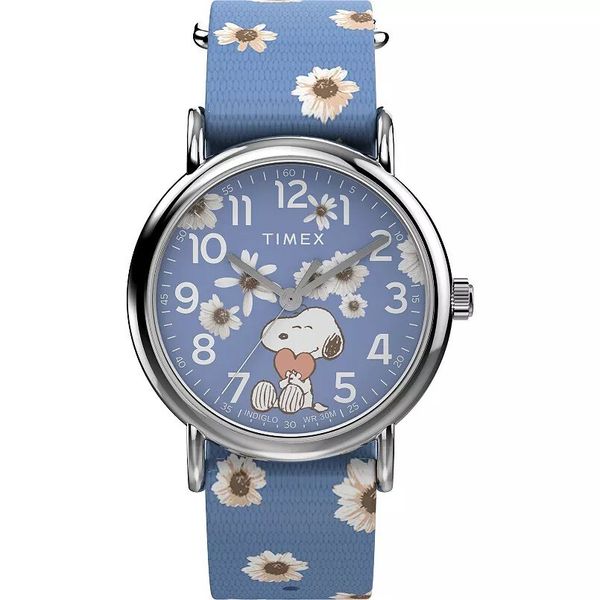 Timex X Peanuts Snoopy Watch NEW In Bloom 38mm Fabric Strap Periwinkle ...