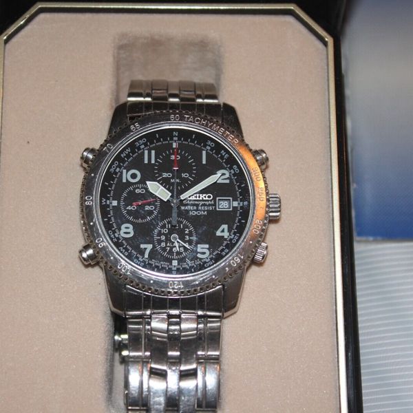 Men's Seiko Flightmaster 7T32-7F09 Stainless Chronograph Quartz with ...