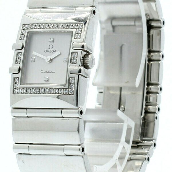 Ladies OMEGA Constellation QUADRA Diamond Stainless Steel Square Quartz ...