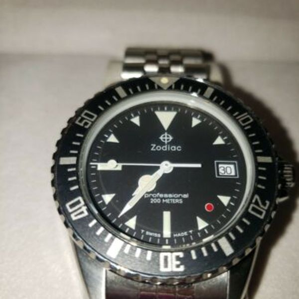 Vintage ZODIAC Professional 200m RED DOT 113.21.03 S/S Quartz Diver ...