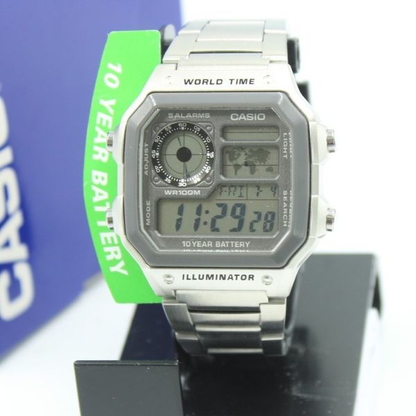 CASIO AE-1200WH World Time Illuminator Steel Digital Quartz Wristwatch ...