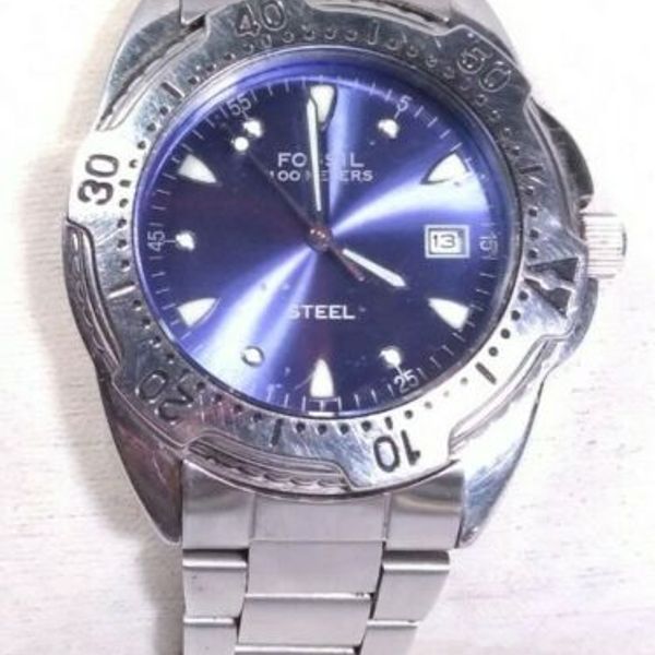 Men Fossil Steel Watch Fs2524 Silver Stainless Case Bracelet Band Blue ...