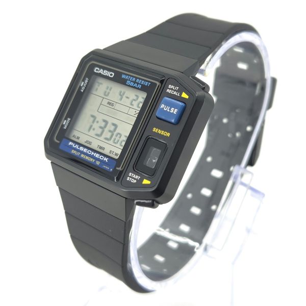 NOS CASIO JP-100W PULSECHECK SPLIT MEMORY 10 VINTAGE DIGITAL WATCH 1987 ...