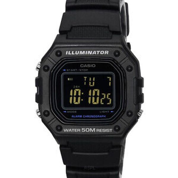 Casio Illuminator Alarm Backlight Calendar Black Quartz W-218H-1B 50M ...