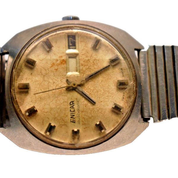 Vintage Enicar Automatic Day/Date Silver Dial Swiss Made NOS 35mm Gents ...
