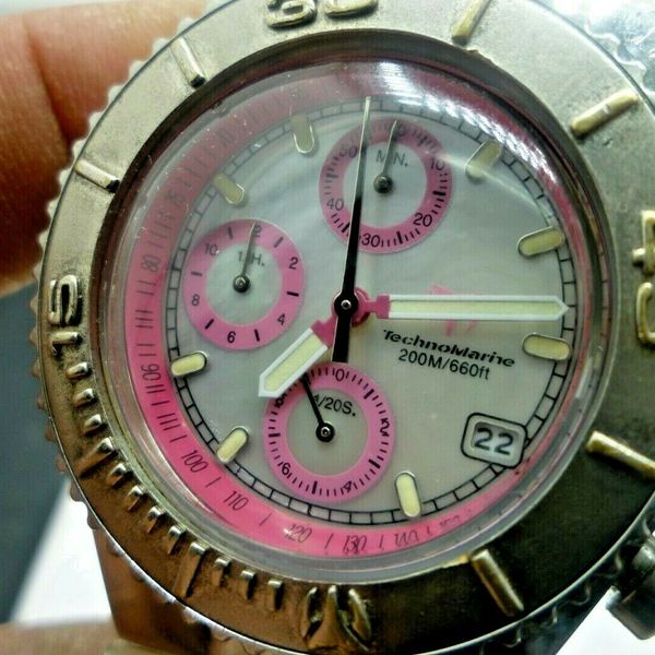 Ladies 38mm TECHNOMARINE 200M Cruise Chronograph Pink Wave CS07 Quartz ...