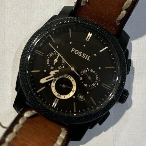 FOSSIL Machine Chronograph FS4656 Men's Chronograph Leather Strap Wrist ...