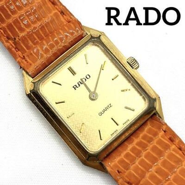 Rado Watch Quartz Vintage Gold Dial Ladies 22mm Rectangle Swiss Made ...