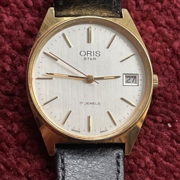 ORIS STAR DRESS WATCH MANUAL WIND GOLD PLATED & WHITE DIAL BLACK STRAP WORKING | WatchCharts ...