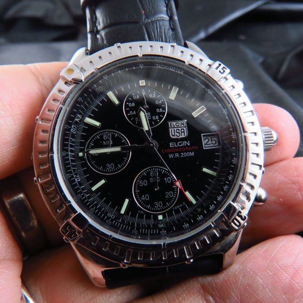 New USA Elgin Chronograph 24 Hours Diver 200m Quartz Men Watch ...