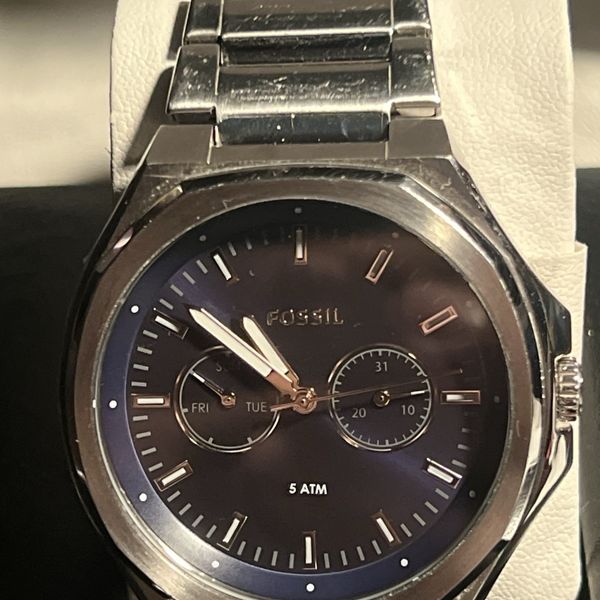 FOSSIL Men's 46mm Stainless Steel Water Resistan 5 ATM Blue Dial ...