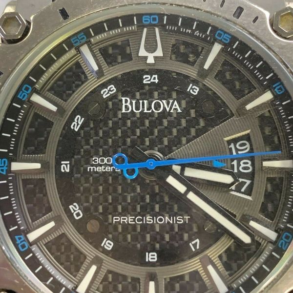 BULOVA WATCH WITH BLACK FABRIC BAND BLUE AND SILVER FACE PRECISIONIST ...