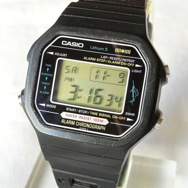 Vintage Casio H-110 H110 Module 106 Mens Digital Watch Blue Marlin ...