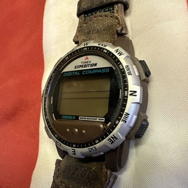 Timex Expedition Digital Compass Indiglo 820 Leather Band Watch 9 Inch ...