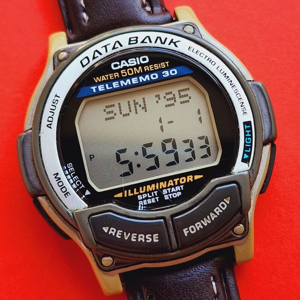 Casio Data Bank Watch Telememo 30 Cal 1600 DH-34H Vintage Brown Leather ...
