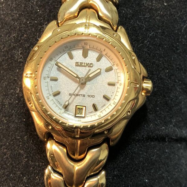 Seiko Womenâ s Sports WR100M Watch 27mm Ladies Gold Tone Wristwatch New ...