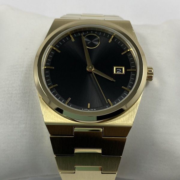 Movado Bold Quest Quartz Black Dial Gold Tone Stainless Steel Mens ...
