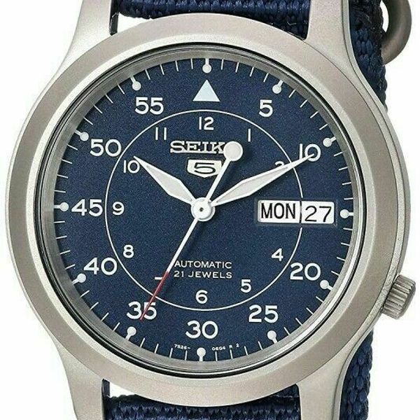 Seiko 5 Sports Automatic Blue Dial Canvas Nylon Strap Men's Watch ...