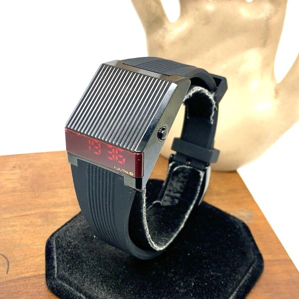 Bulova Men's Watch 98C135 Computron Digital LED Retro Black Rubber Band ...