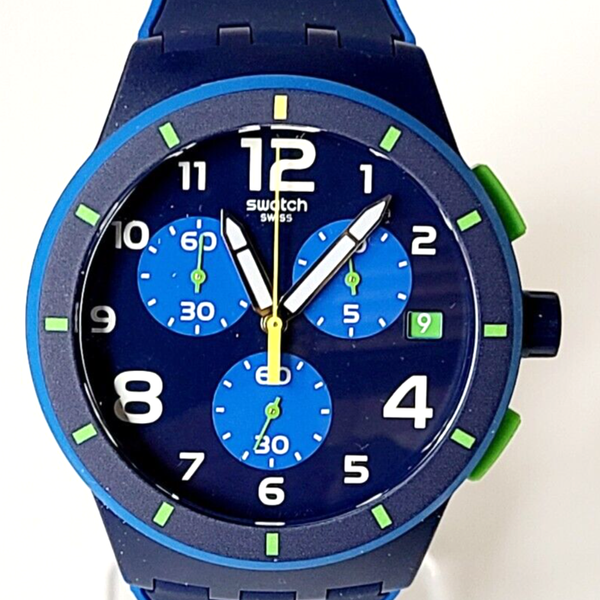 SWATCH, SWISS MADE, BLEU SUR BLEU MEN'S CHRONOGRAPH WATCH, SUSN409, NEW ...