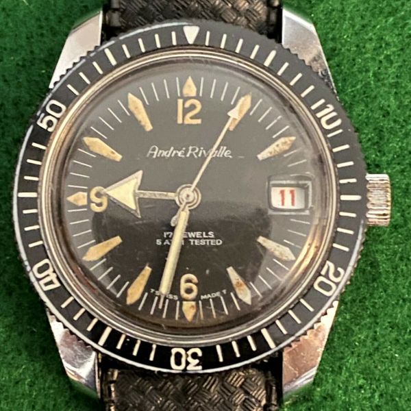 Vintage 1960s Andre Rivalle 17J 5 ATM Swiss Divers Mens Watch NO ...