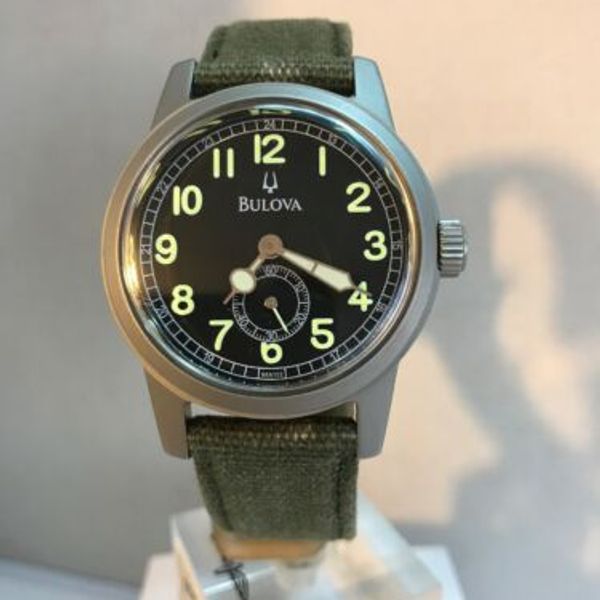 Bulova Men’s Analogue Military Style Green Canvas Strap watch 96A102 ...
