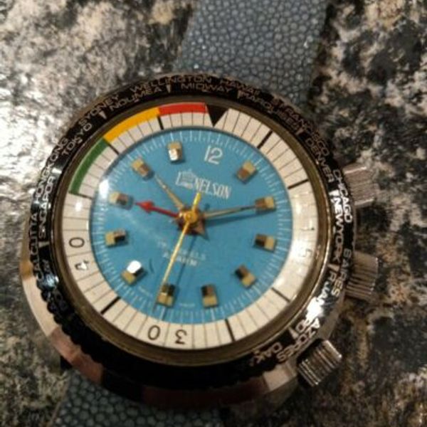 VINTAGE LORD NELSON ALARM DIVER WATCH 17 JEWELS FANTASTIC BLUE DIAL ...