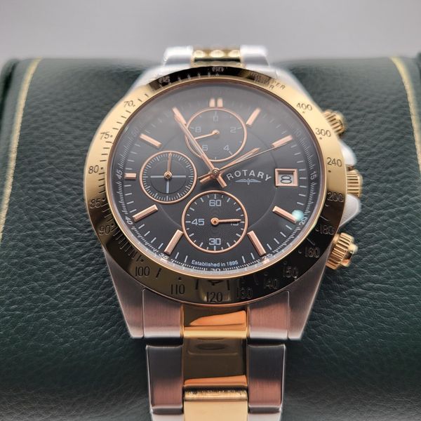 Rotary Chronograph Black Dial Rose Gold/Silver GB00278/04 Quartz Men's ...