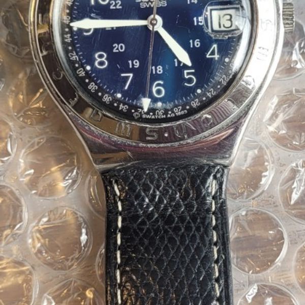 Vintage Swatch Watch Happy Joe Blue Face Working Military Orig Leather ...