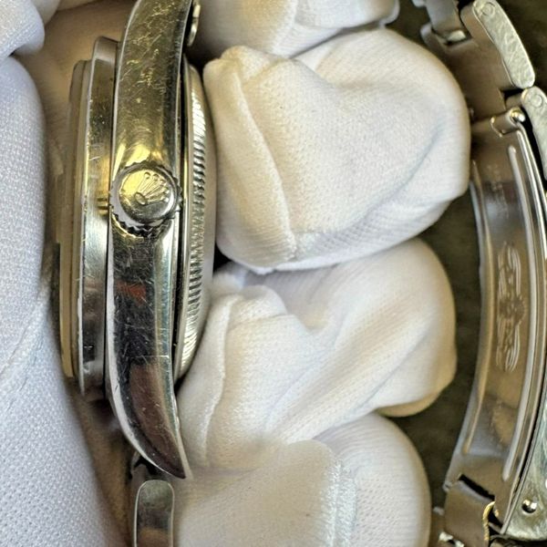 Rolex OP Date Engine Turned Bezel 15210 34mm Blue Dial Steel Wristwatch ...