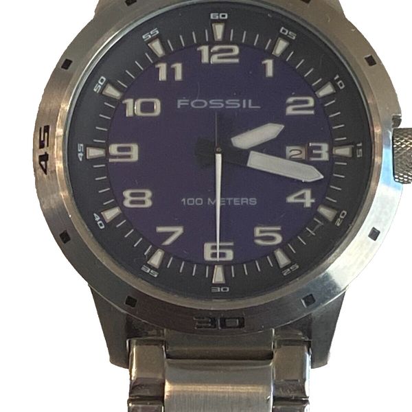 Vintage Fossil Mens Wristwatch AM 4172 Blue Dial Silver New Battery ...