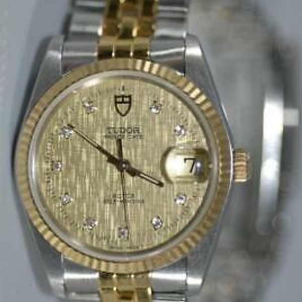 Rolex Tudor Prince Date Diamond Gold Bezel 34mm Watch ref. 74033 w Box ...